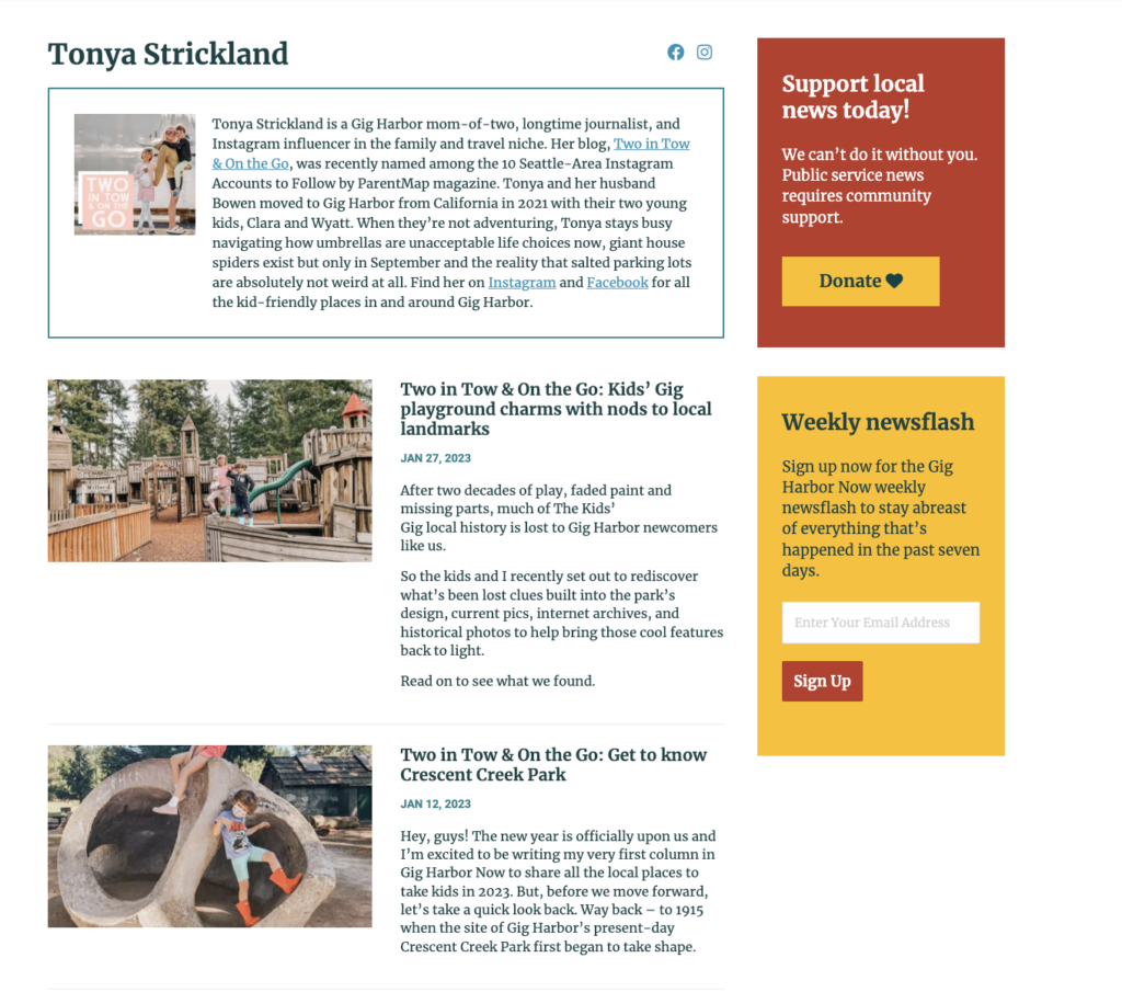 Newly Family Adventure Column in Gig Harbor Now | Two In Tow & On The Go